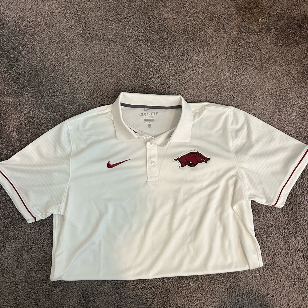Nike White Polo Shirt With Razorback Logo - Gem